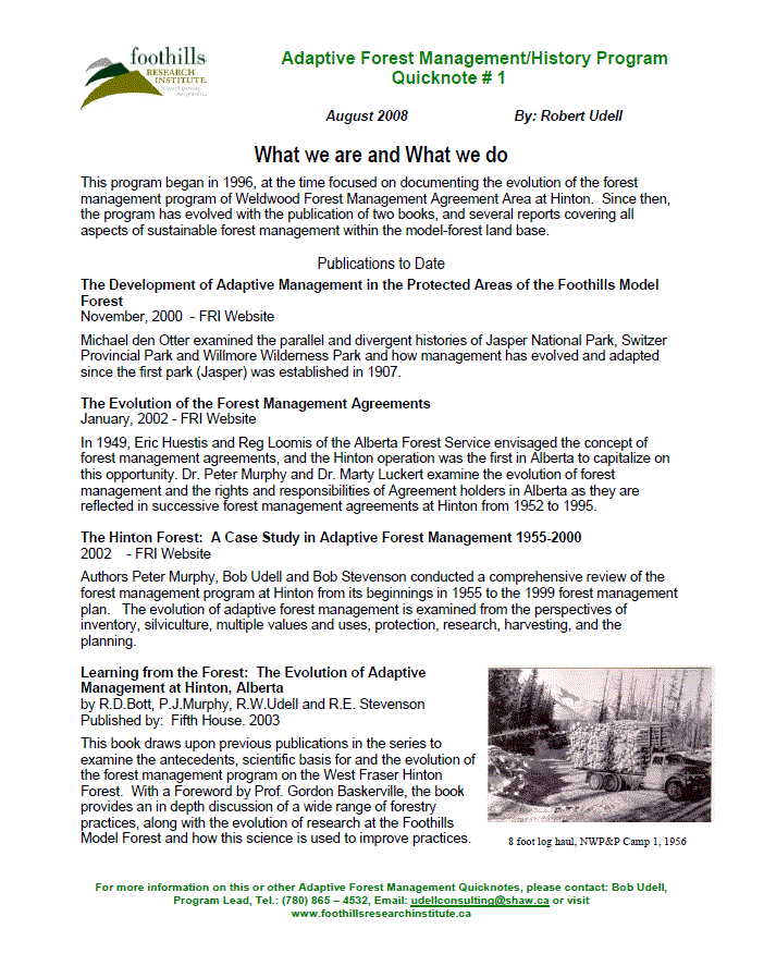 Adaptive Forest Management and History Program QuickNote #1: What We ...