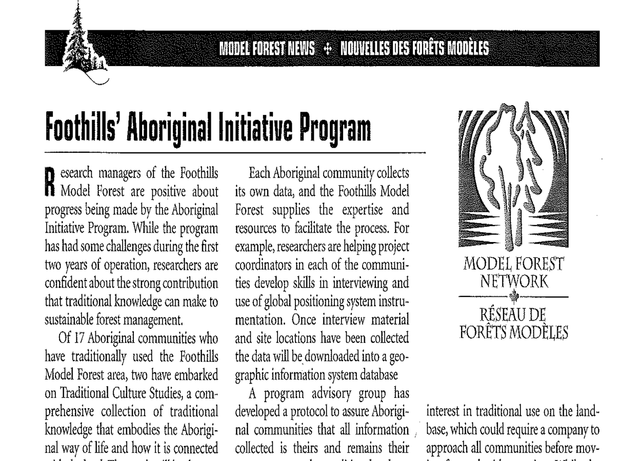 Foothills' Aboriginal Initiative Program - fRI Research