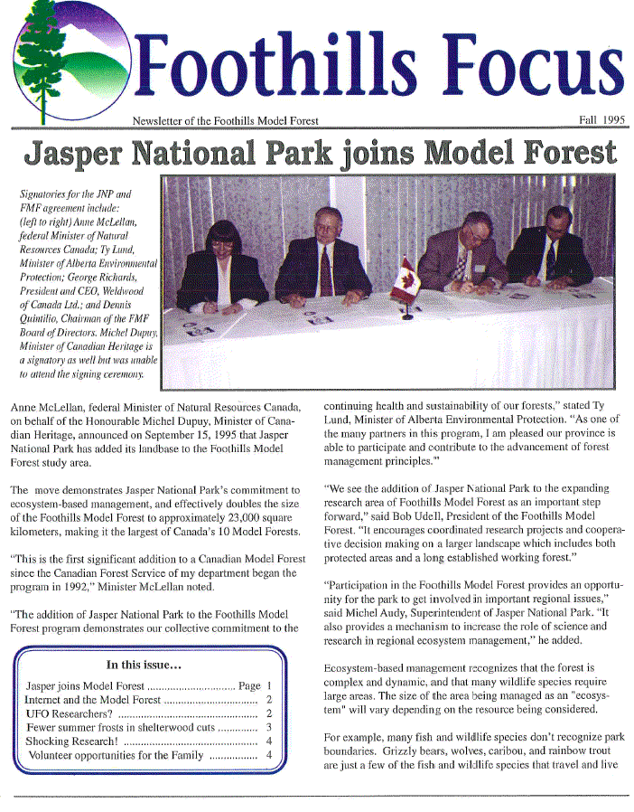 Foothills Focus: Newsletter of the Foothills Model Forest, Fall 1995 ...