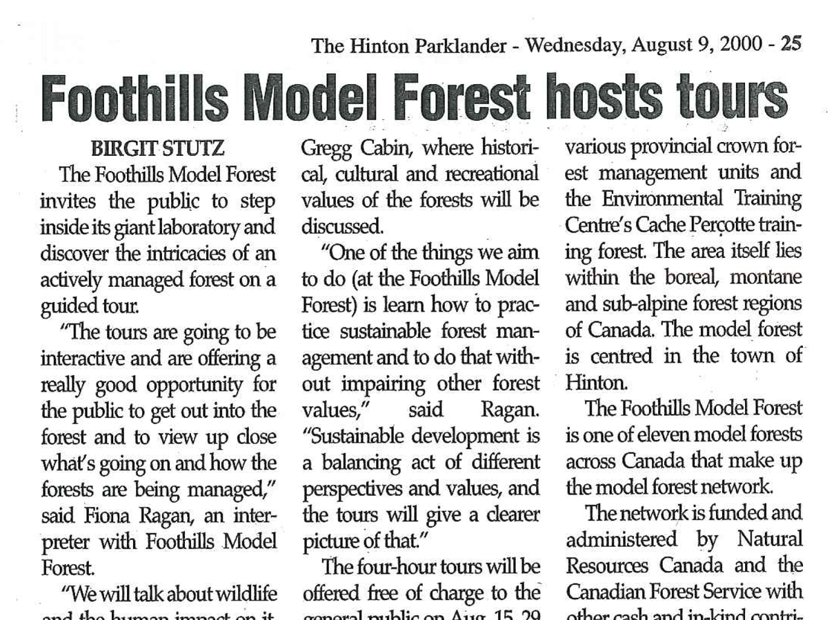 Foothills Model Forest hosts tours - fRI Research
