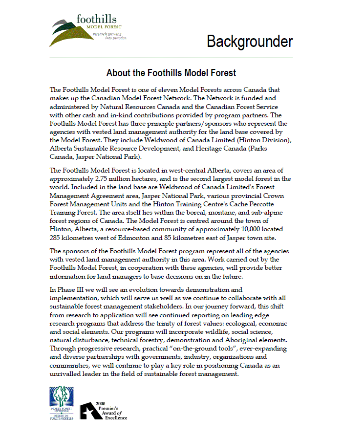 Backgrounder: About the Foothills Model Forest - fRI Research