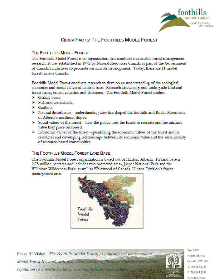 Quick Facts: The Foothills Model Forest - fRI Research