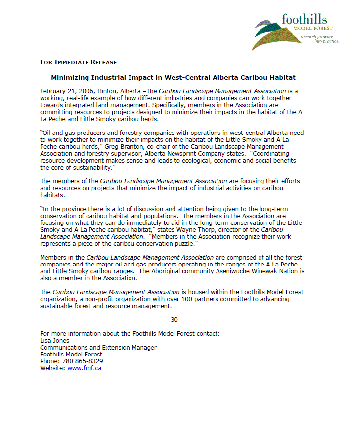 Minimizing industrial impact in west-central Alberta caribou habitat ...