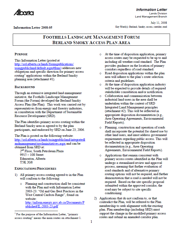 Foothills Landscape Management Forum: Berland Smoky Access Plan area ...