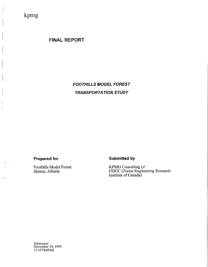 Foothills Model Forest Transportation Study - final report - fRI Research