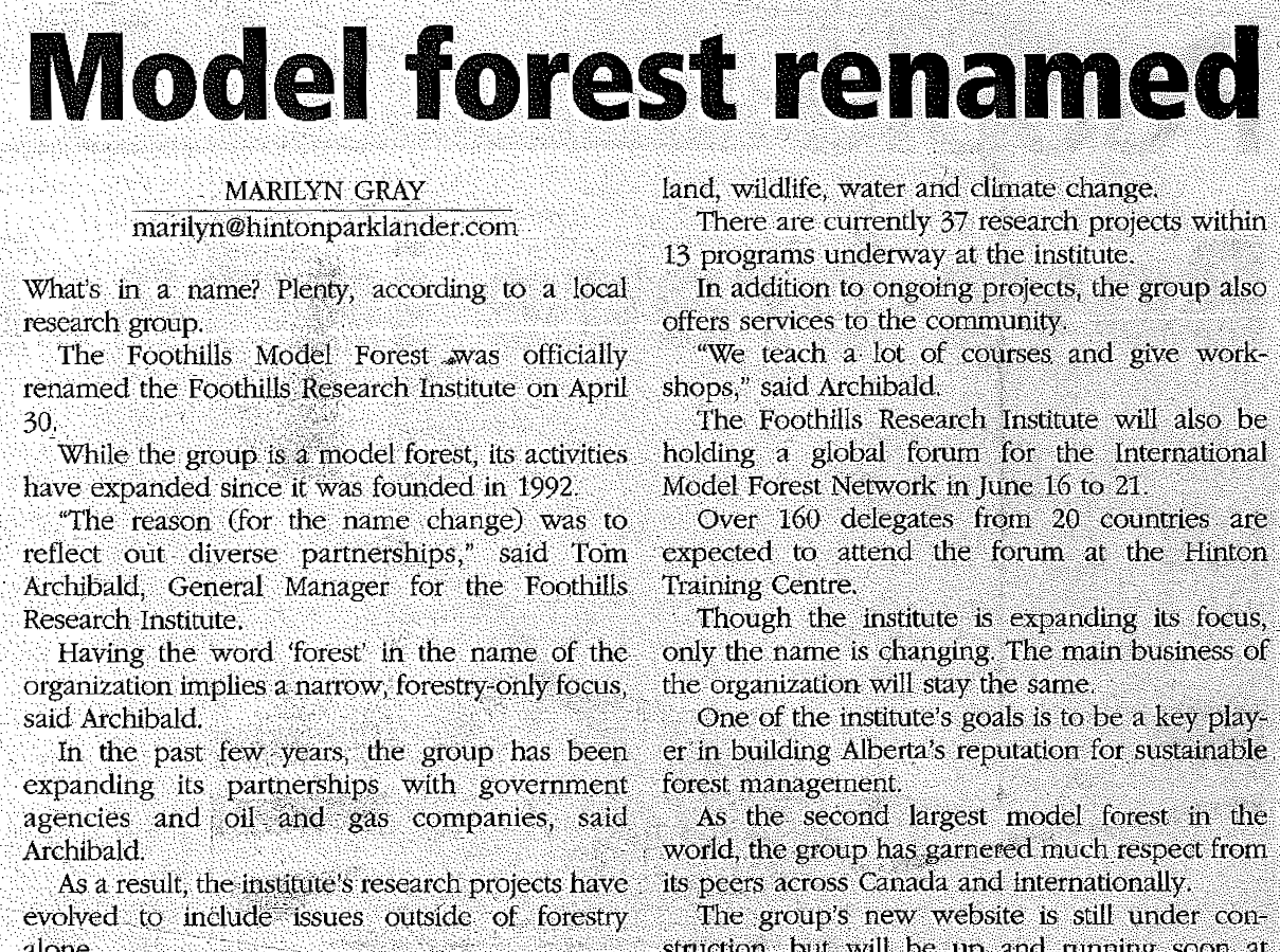 Model forest renamed - fRI Research