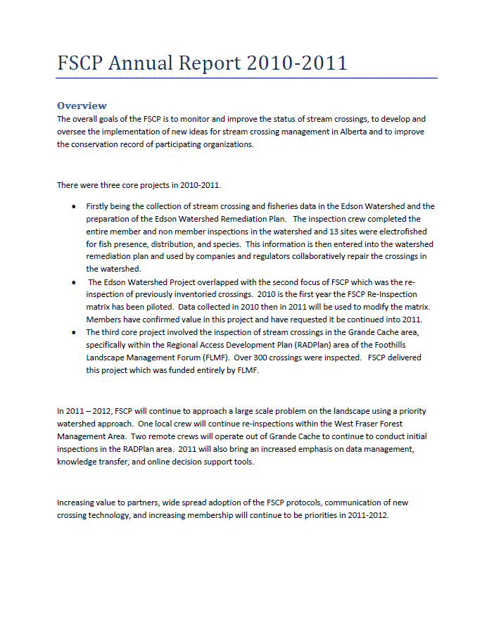 FSCP Annual Report 2010-2011 - fRI Research