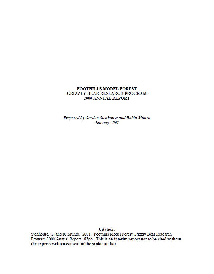 Grizzly Bear Research Program: 2000 Annual Report - fRI Research