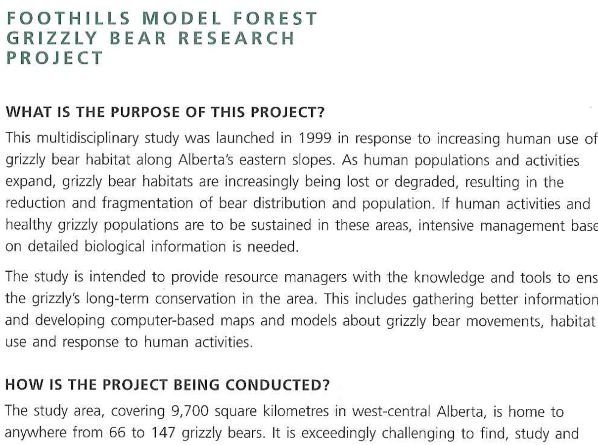 Foothills Model Forest Grizzly Bear Research Project - fRI Research