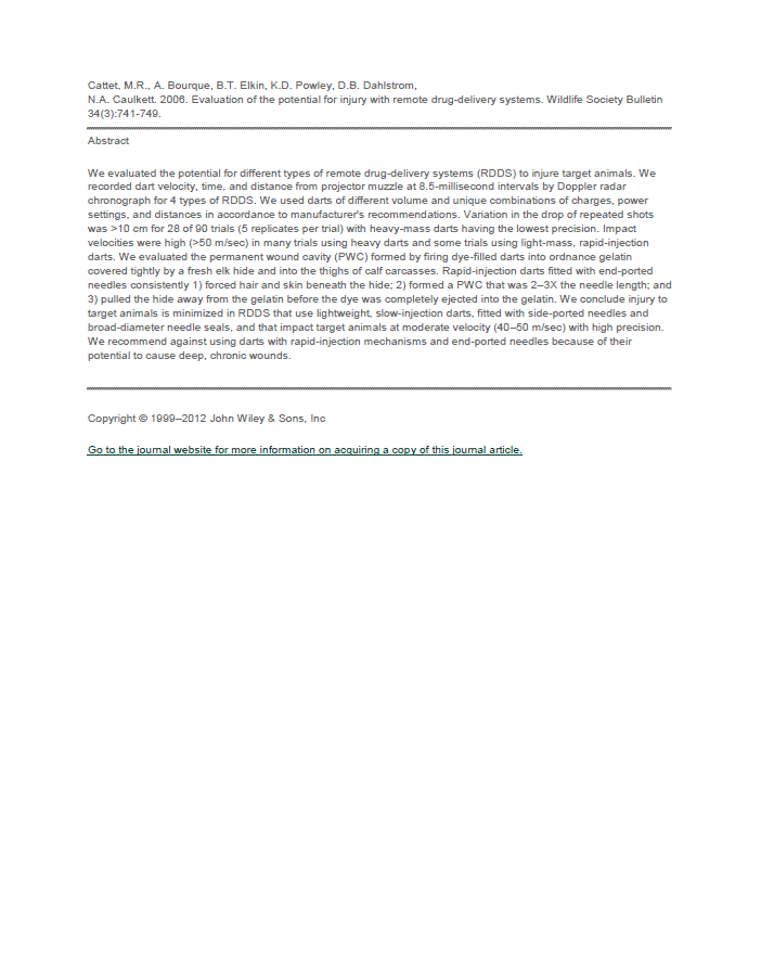 Evaluation of the potential for injury with remote drug-delivery ...