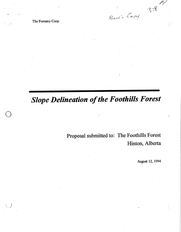 Slope delineation of the Foothills Forest: proposal - fRI Research