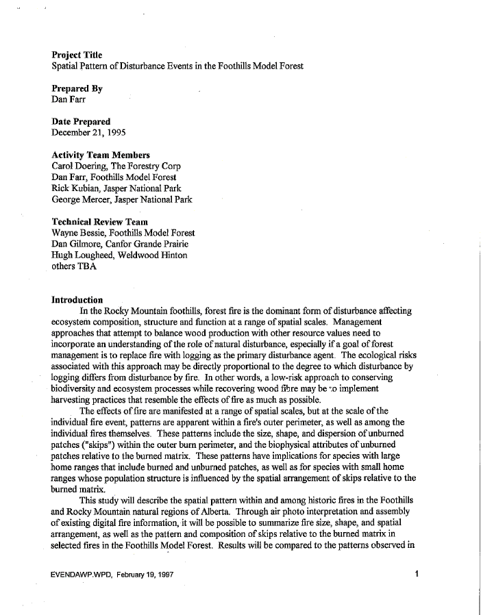 Spatial pattern of disturbance events in the Foothills Model Forest ...