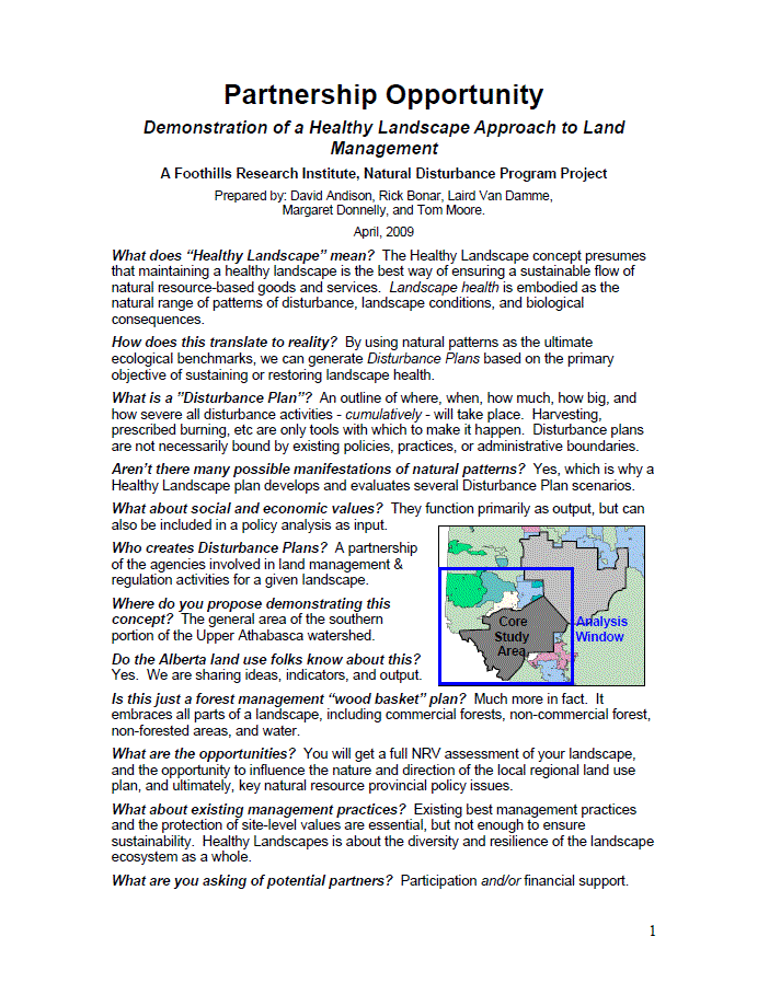 Partnership opportunity: demonstration of a healthy landscape approach ...
